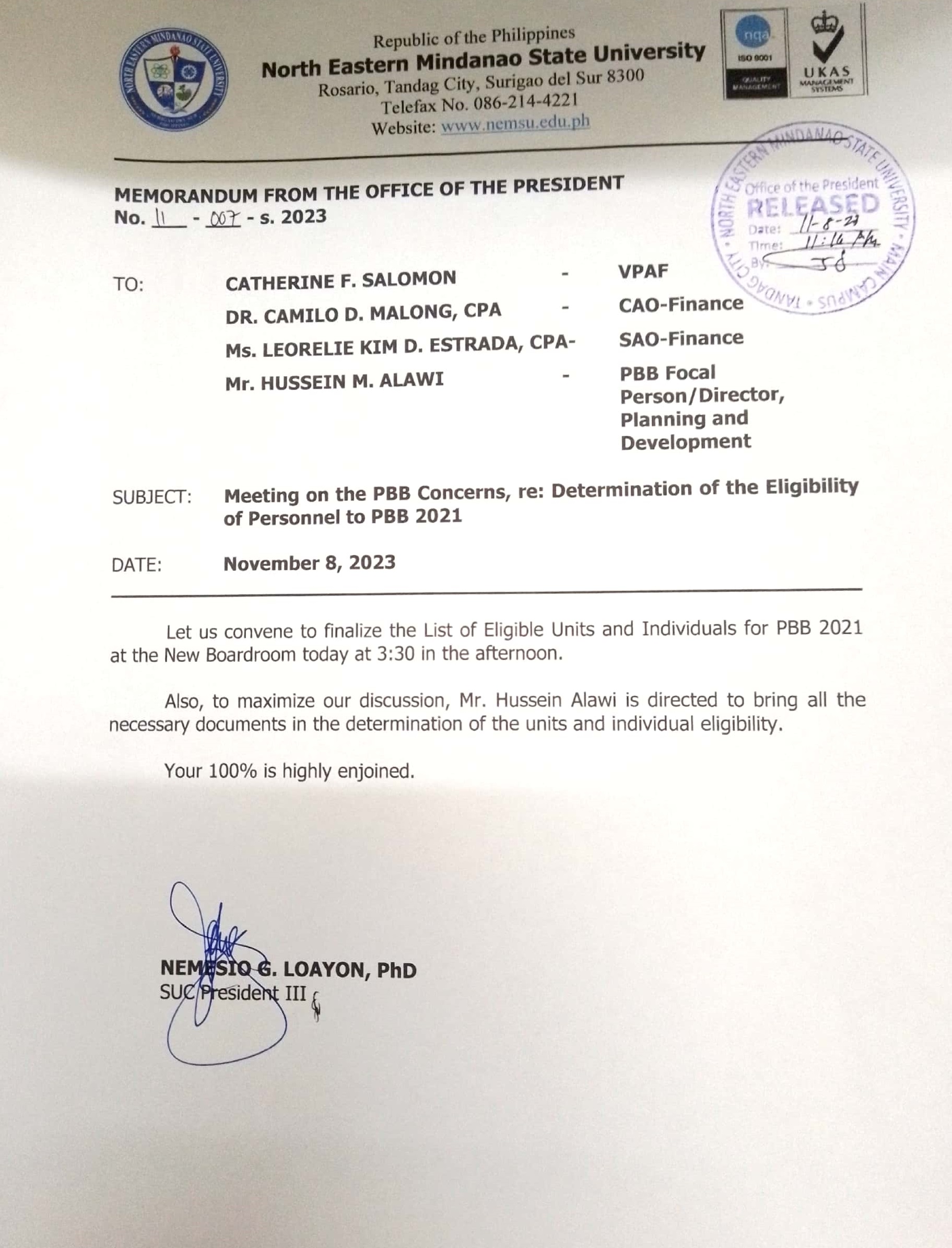 Memo No. 11-007, s. 2023 Meeting on PBB Concerns: Determination for the ...